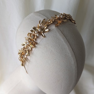 Bridal Pearl Gold Flower Headband, Crystal Wedding Headpiece, Wedding ...