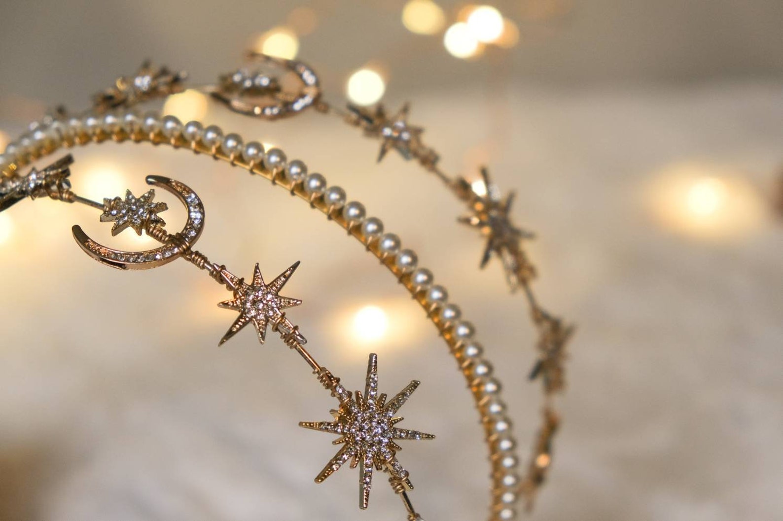 Celestial Star Headband, Pearl Gold Headband, Bridal Headband, Bridal ...