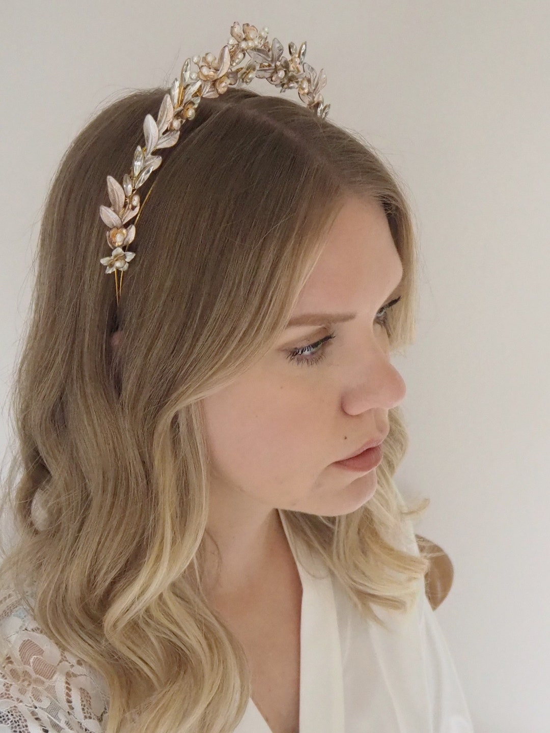 Gold Floral Bridal Headband Gold Floral Bridal Crown Gold - Etsy