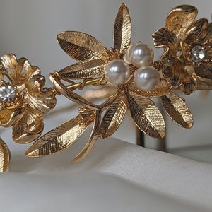 Bridal Pearl Gold Flower Headband, Crystal Wedding Headpiece, Wedding ...