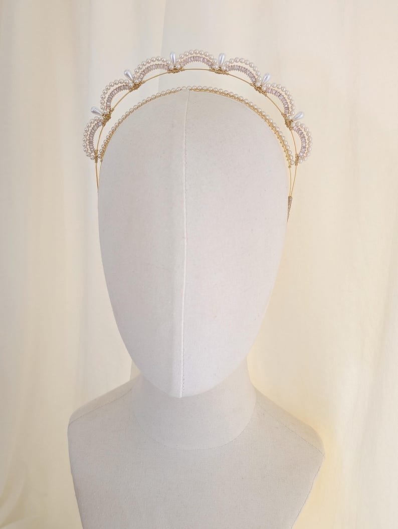 Gold Pearl Bridal Crown for Wedding, Vintage Style Handcrafted Bridal ...