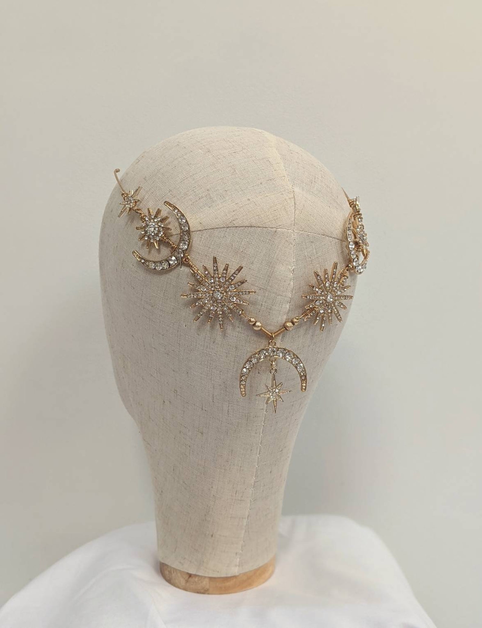 Gold and Crystal Hairpiece, Celestial Tiara, Celestial Back Piece, Boho ...
