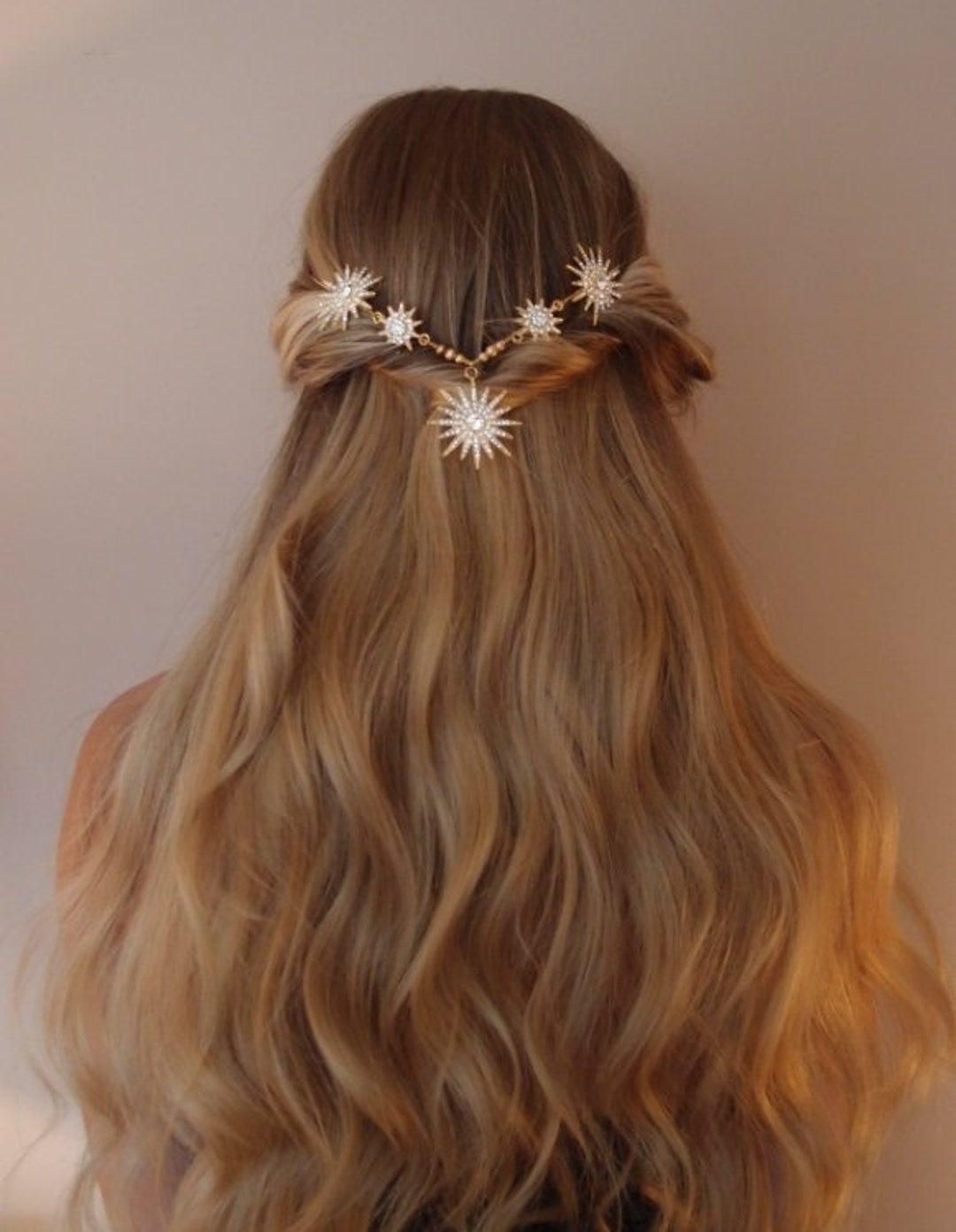 Gold Bridal Back Headpiece, Bridal Star Headpiece, Crystal Star ...