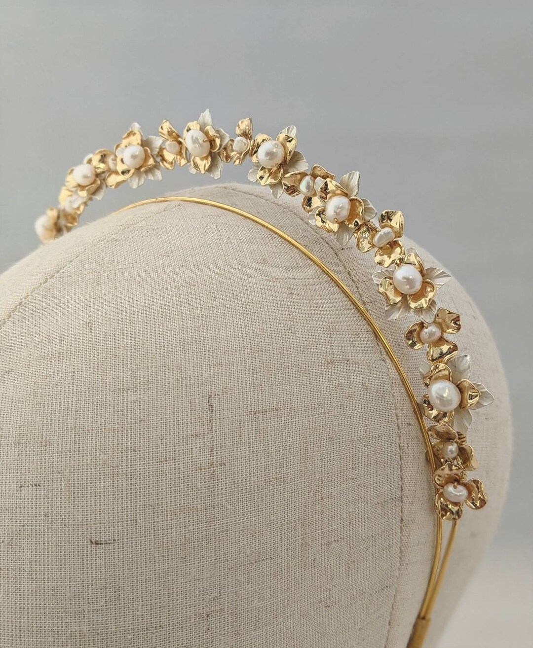 Floral Gold & Pearl Wedding Headband: Petite Bridal Halo - Etsy
