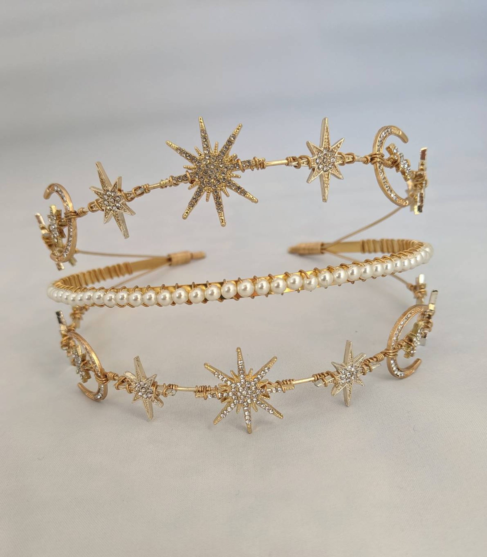 Celestial Star Headband Pearl Gold Headband Bridal Headband - Etsy