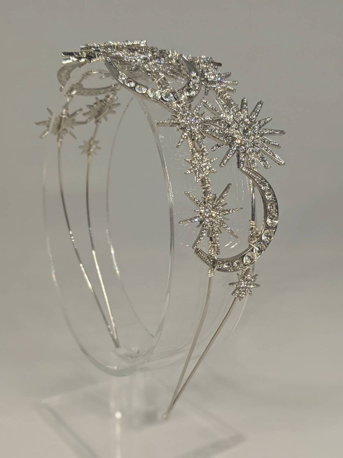 Silver Bridal Celestial Crown, Silver Bridal Celestial Headband, Bridal ...