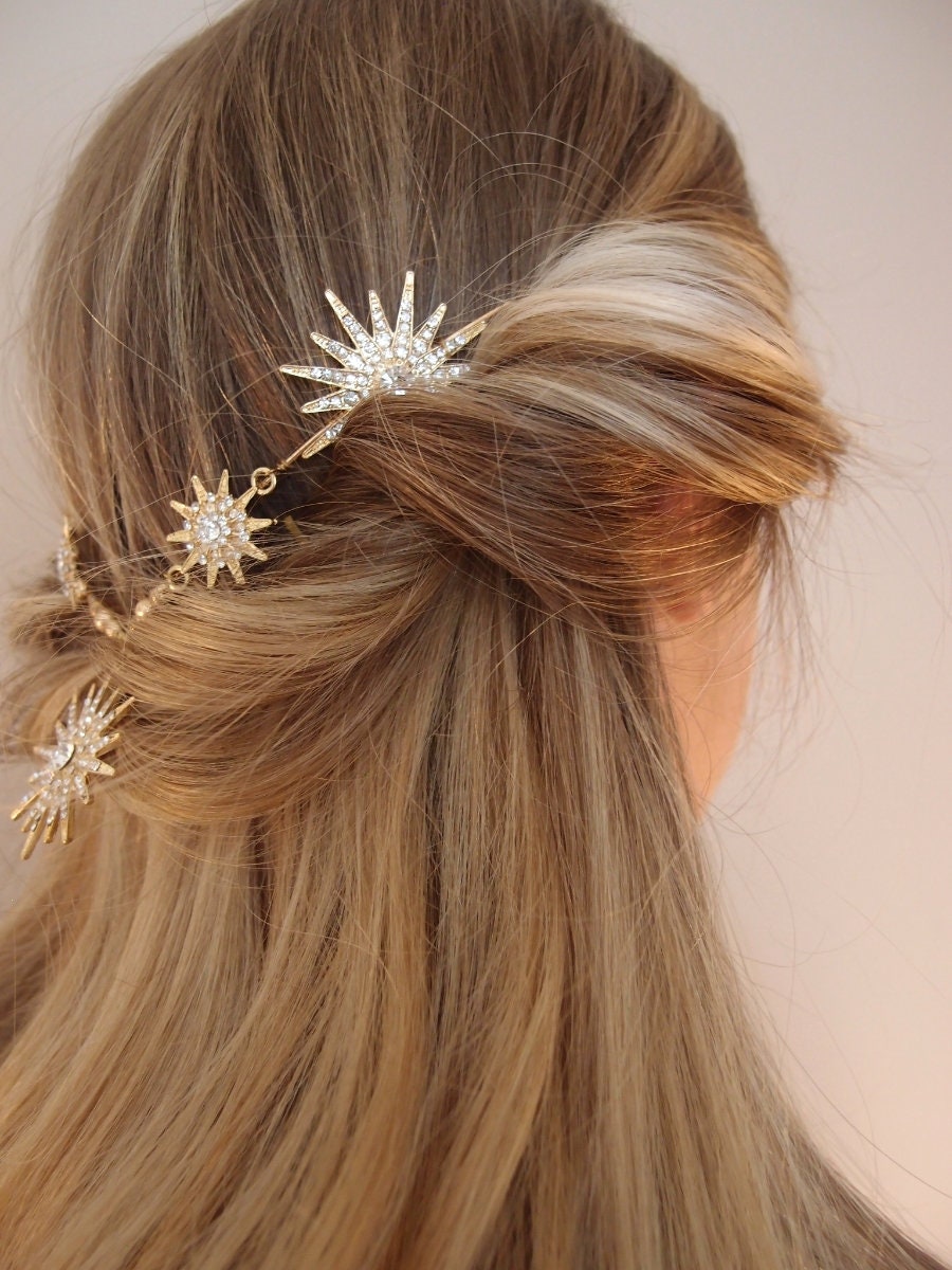 Gold Bridal Back Headpiece Bridal Star Headpiece Crystal - Etsy UK