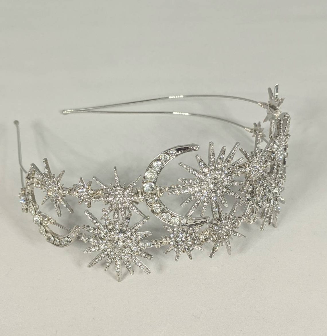 Silver Bridal Celestial Crown, Silver Bridal Celestial Headband, Bridal ...