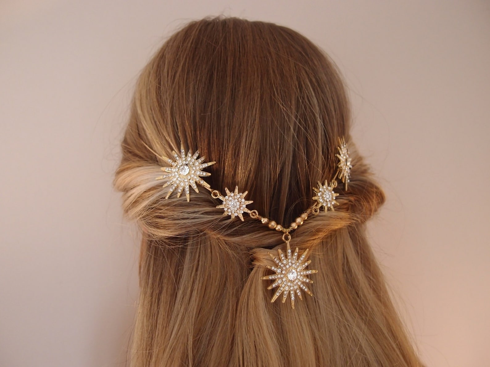 Gold Bridal Back Headpiece Bridal Star Headpiece Crystal - Etsy UK
