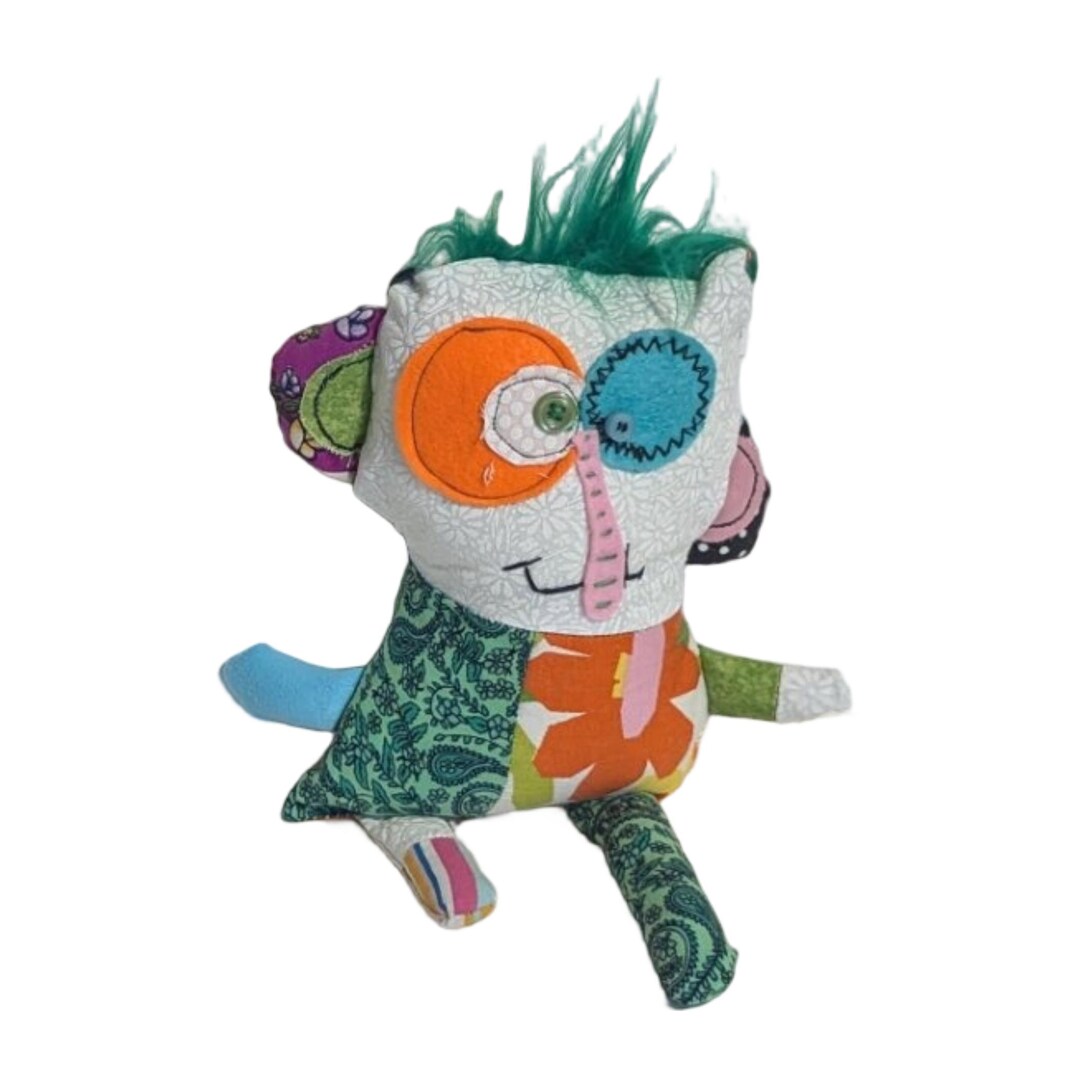 Happy Monster Doll Stuffed Cute Plushie Hand Sewn Patchwork Reworked ...