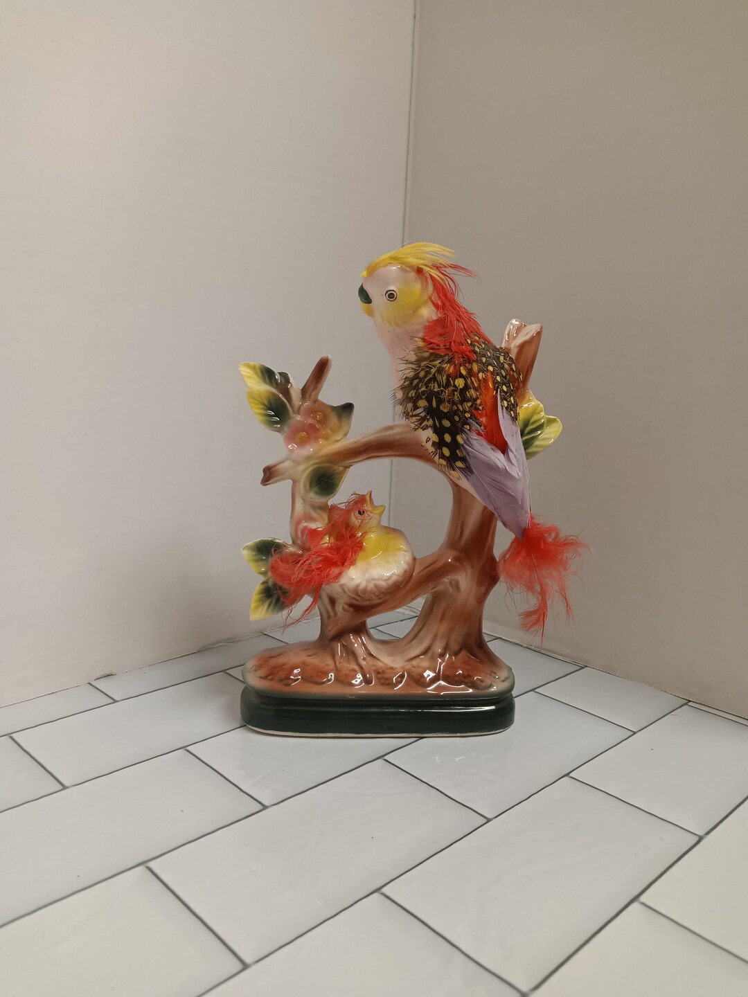 VTG Parakeet Figurine With Real Feathers - Etsy