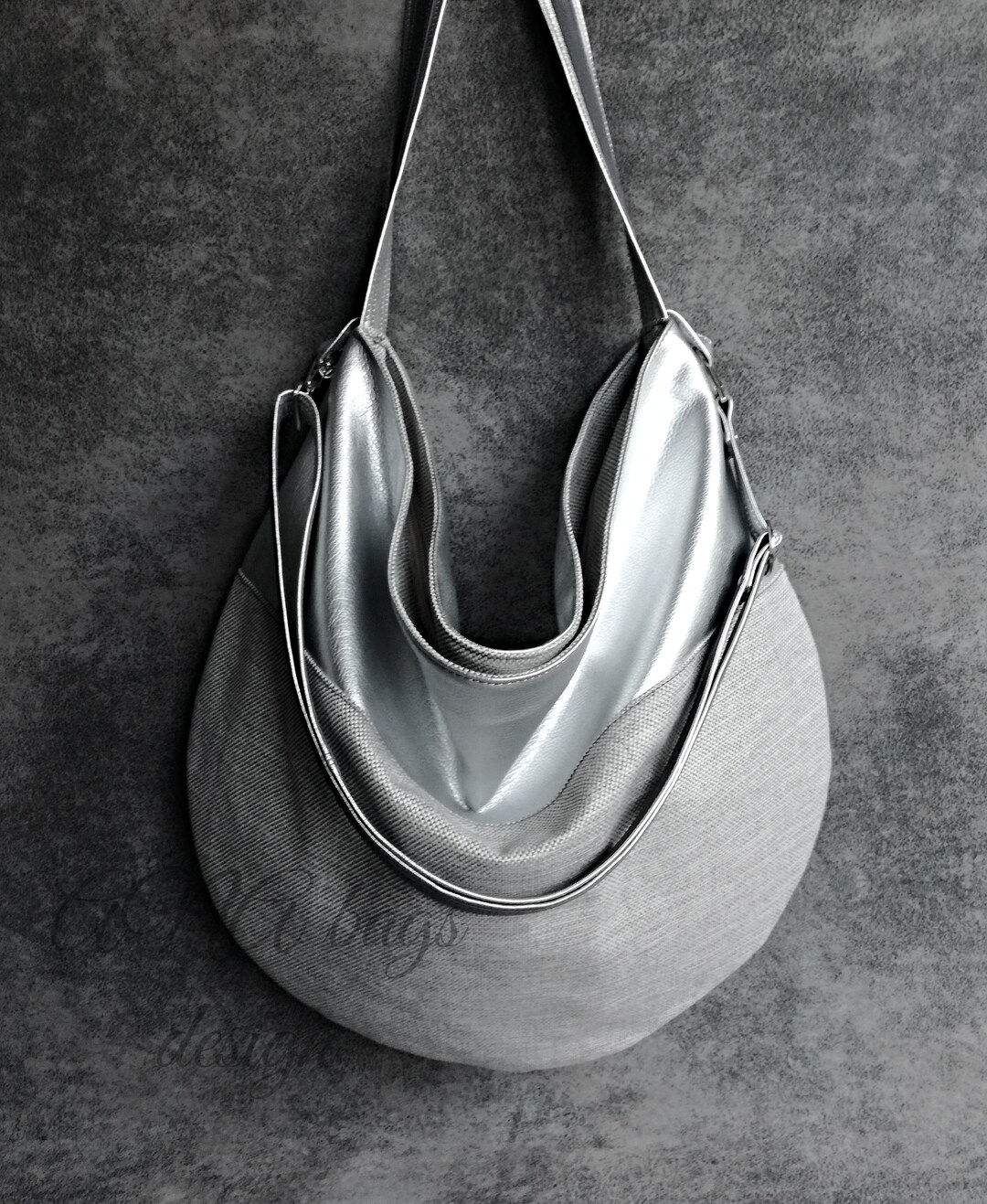 Shoulder Silver Bag, Women Bag, Hobo Bag Large Handbag Vegan Silver ...