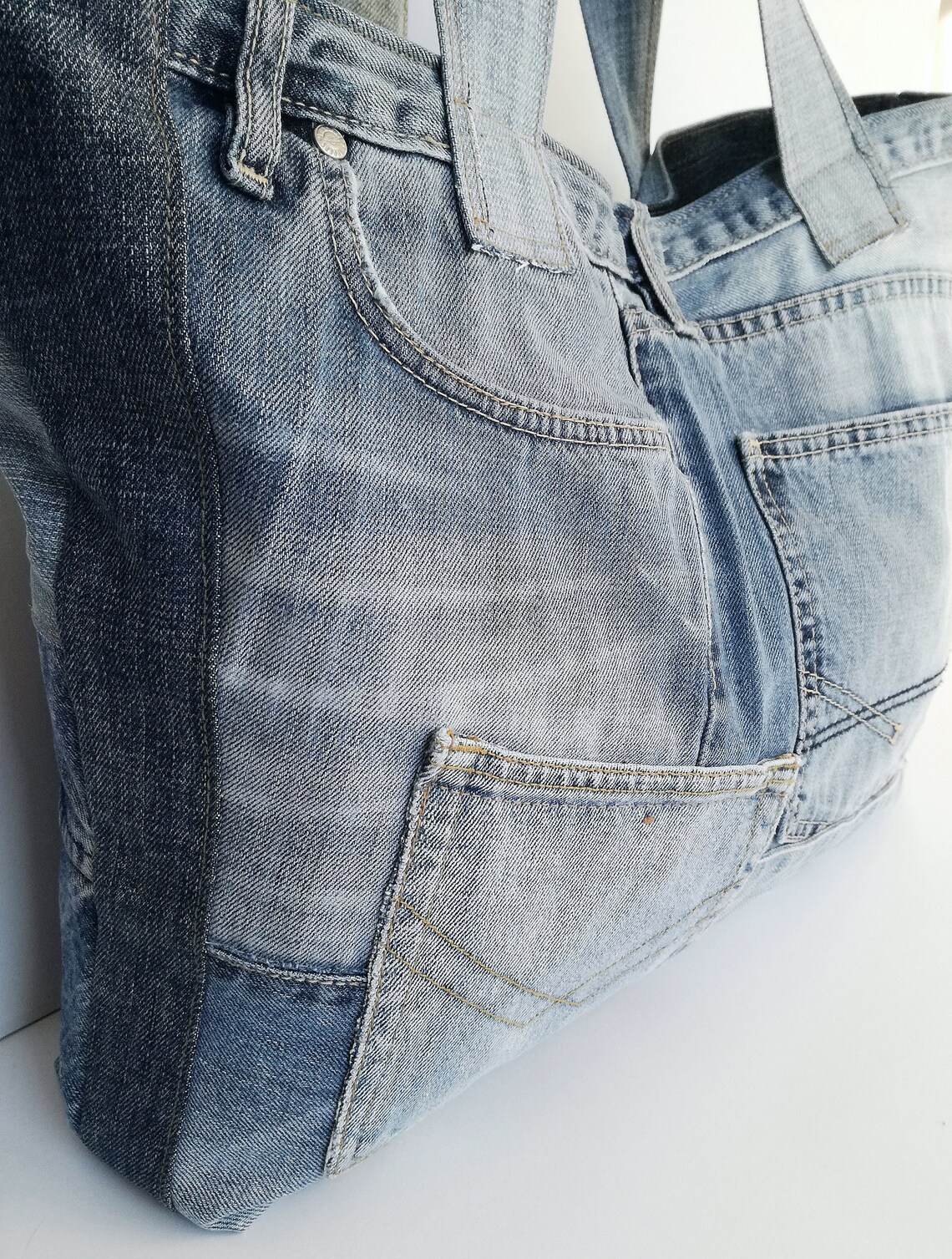 Denim Tote Bag Large Jeans Tote Shoulder Denim Bag Large - Etsy