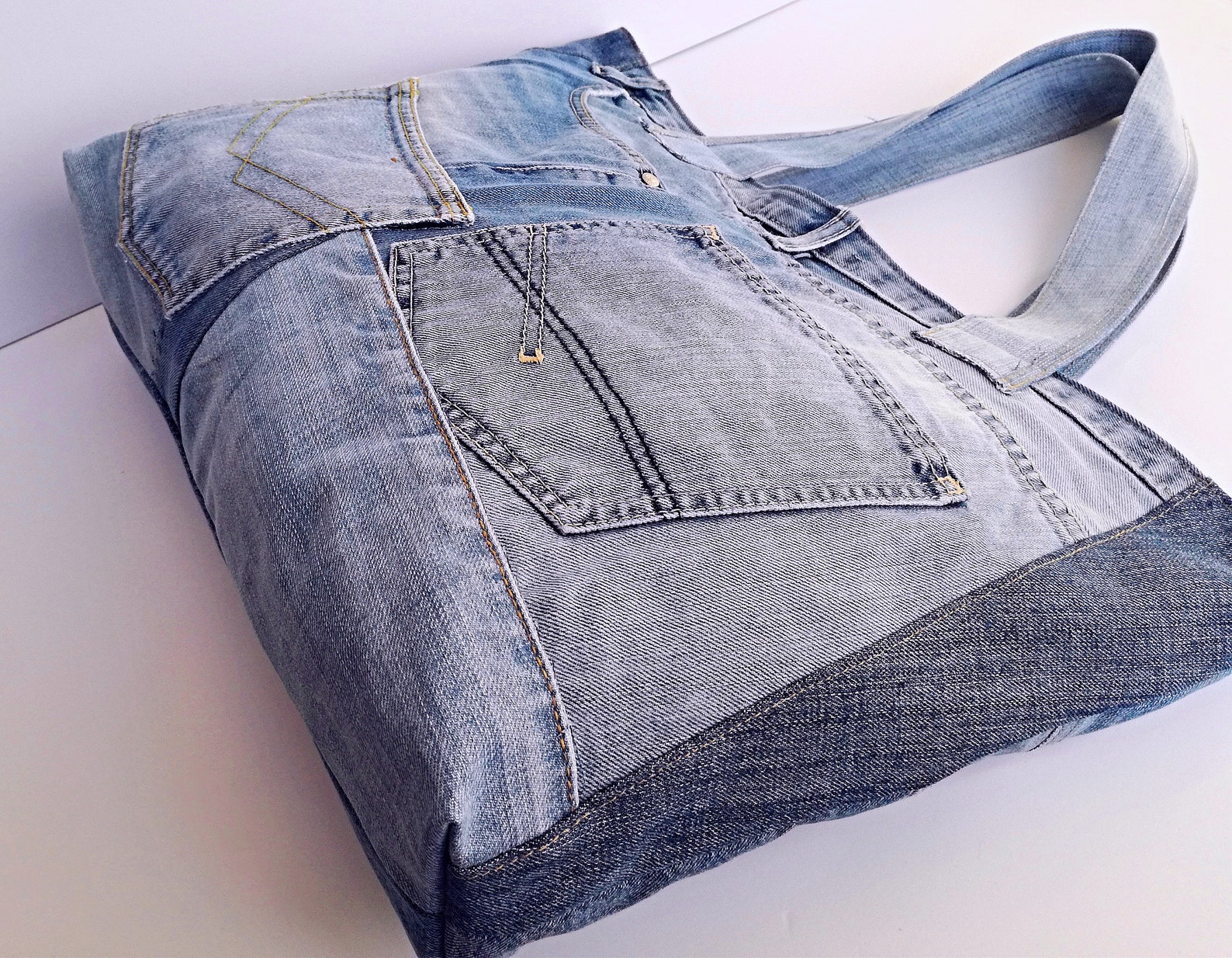 Denim Tote Bag Large Jeans Tote Shoulder Denim Bag Large - Etsy