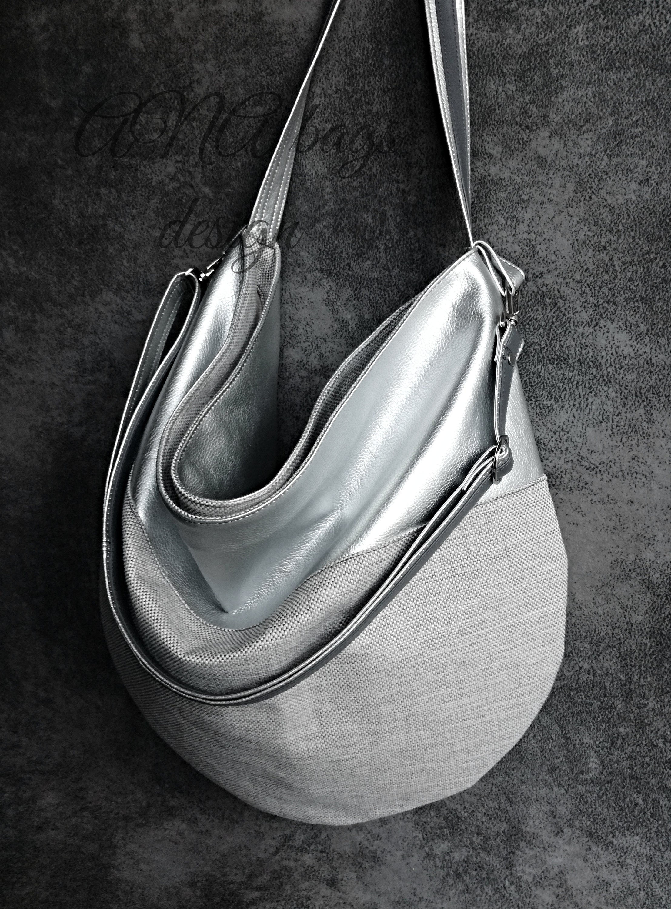 Shoulder silver bag Women bag Hobo bag Large handbag vegan | Etsy