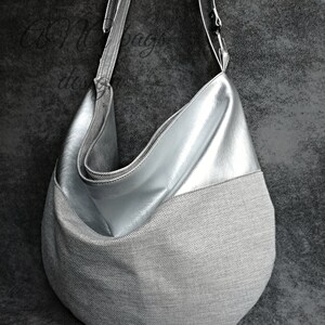 Shoulder Silver Bag, Women Bag, Hobo Bag Large Handbag Vegan Silver ...