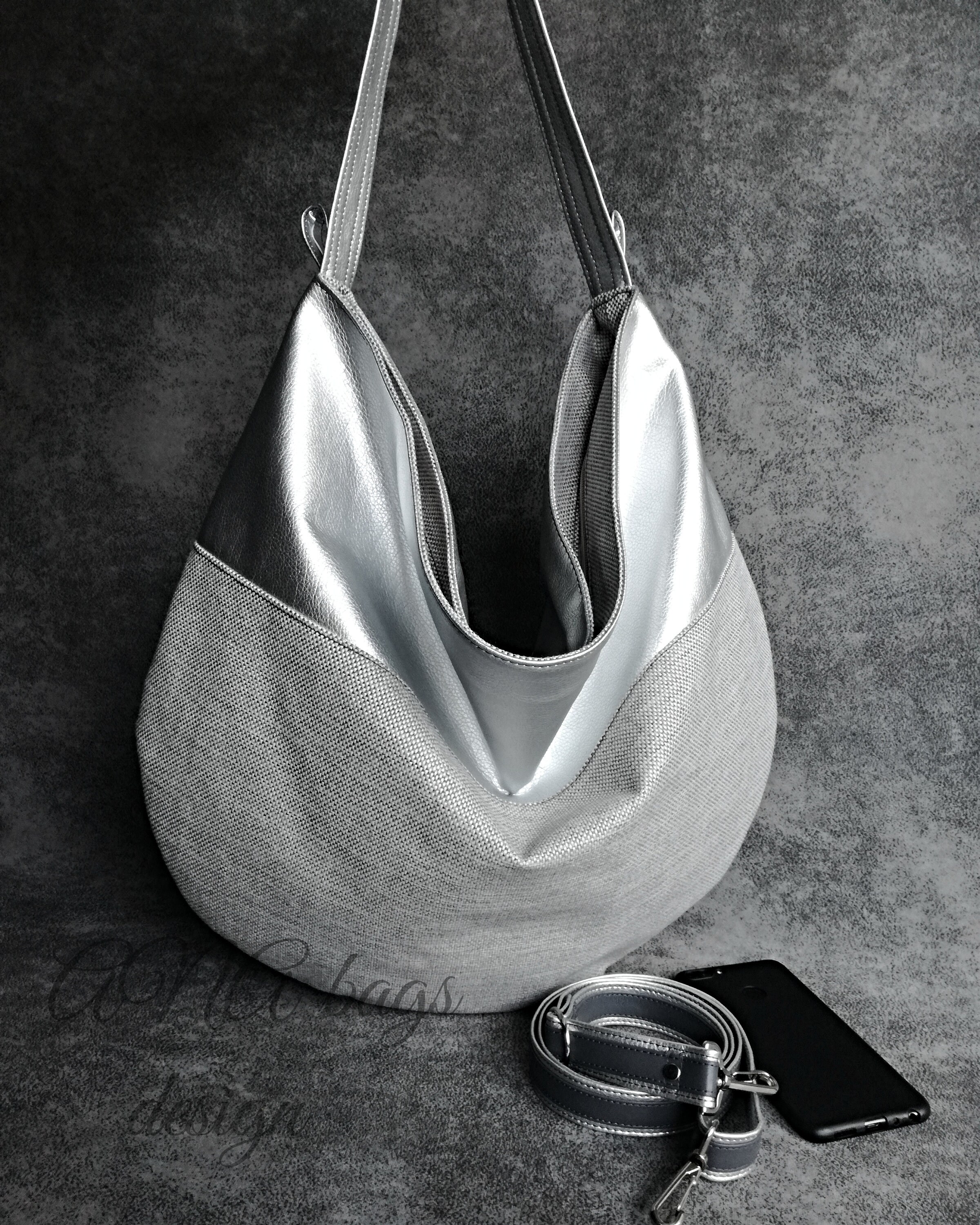 Shoulder silver bag Women bag Hobo bag Large handbag vegan | Etsy