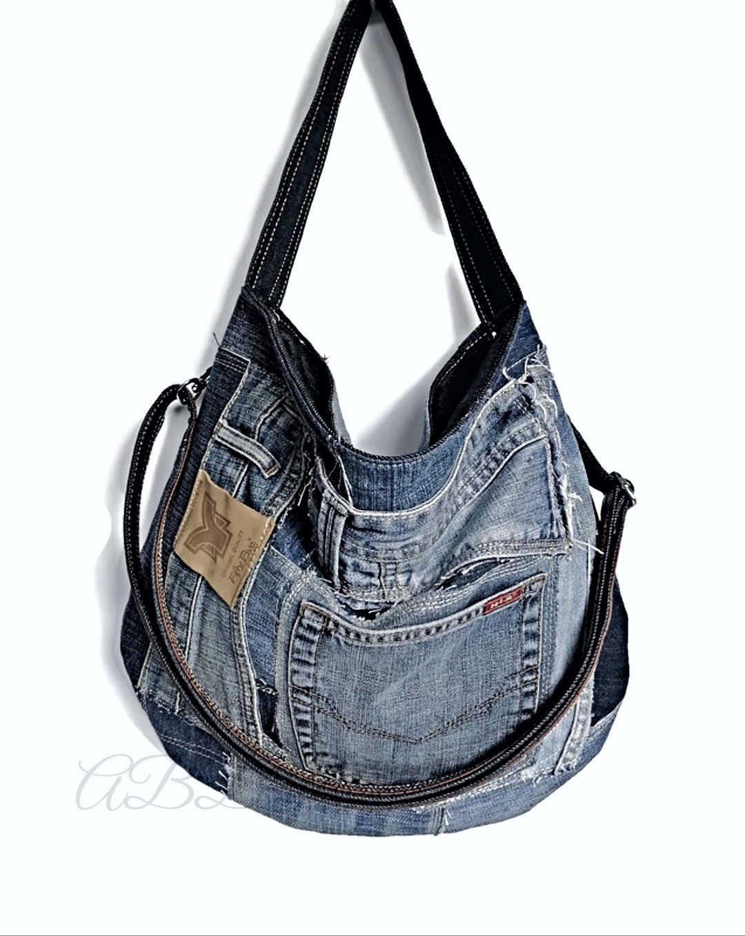 Patchwork Denim Handbag, Recycled Jeans Purse, Large Tote Bag for Women ...