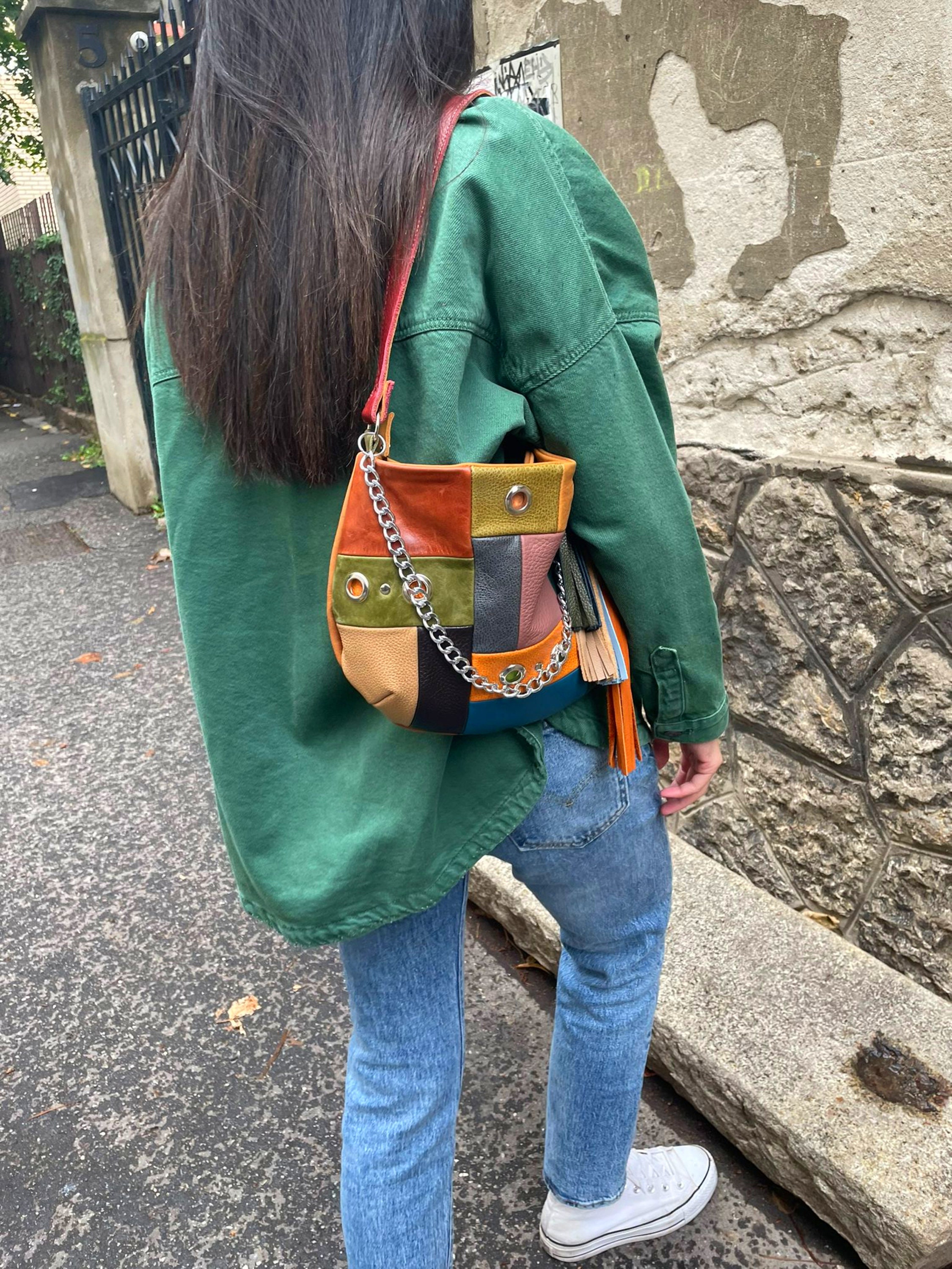 Shoulder Leather Bag Multicolored Bag Leather Colorful Women - Etsy