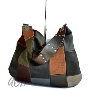 Large Patchwork Leather Hobo Bag, Soft Slouchy Shoulder Tote, Handmade ...
