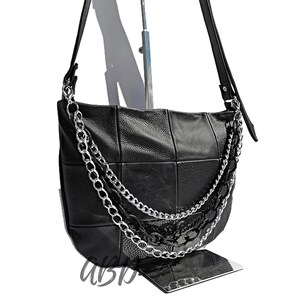 Black Leather Patchwork Crossbody Bag: Handmade Minimalist Purse - Etsy