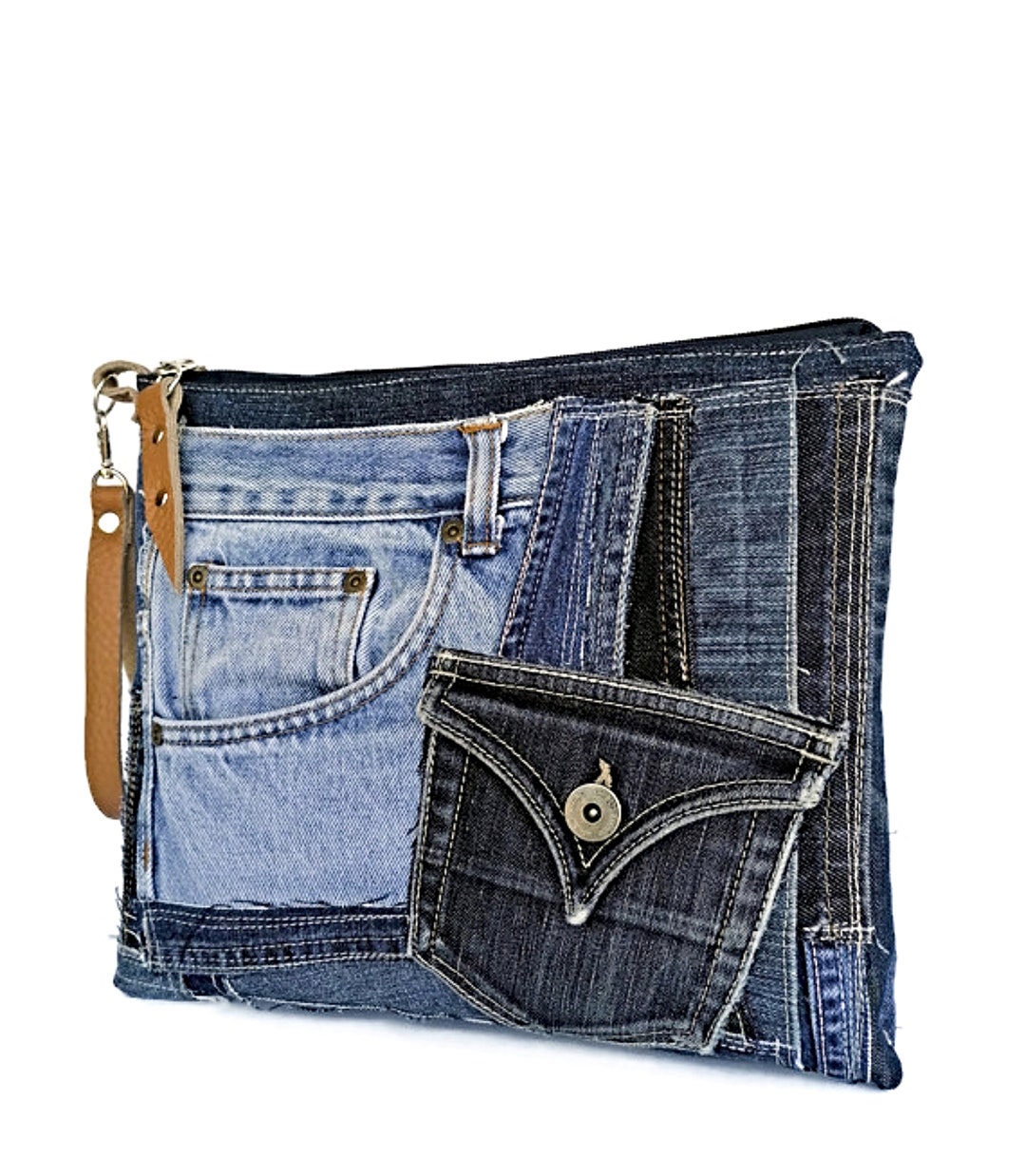 Denim Clutch Bag Denim Bag Denim Wristlet Upcycled Denim Bag Upcycled ...