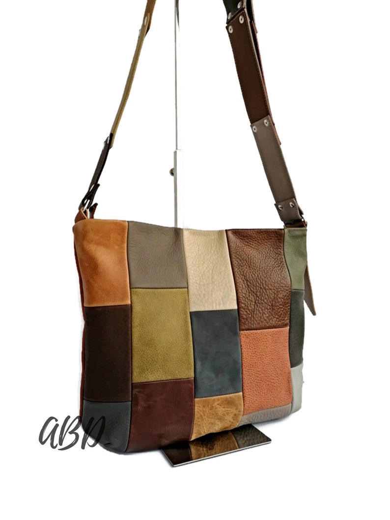 Handmade Leather Patchwork Crossbody Bag: Earth Tone Shoulder Bag - Etsy