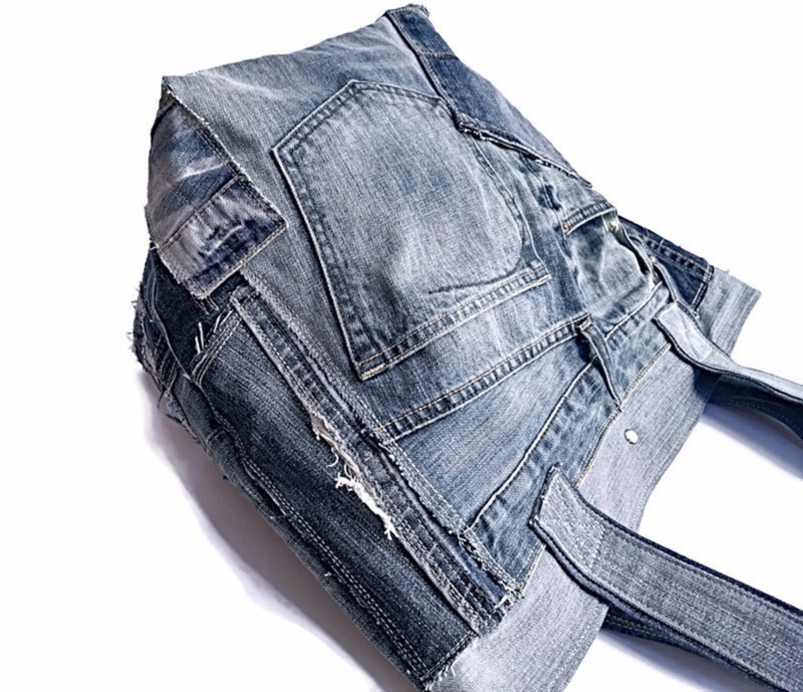 Large Denim Tote Bag: Upcycled Jeans, Handmade Shopper - Etsy