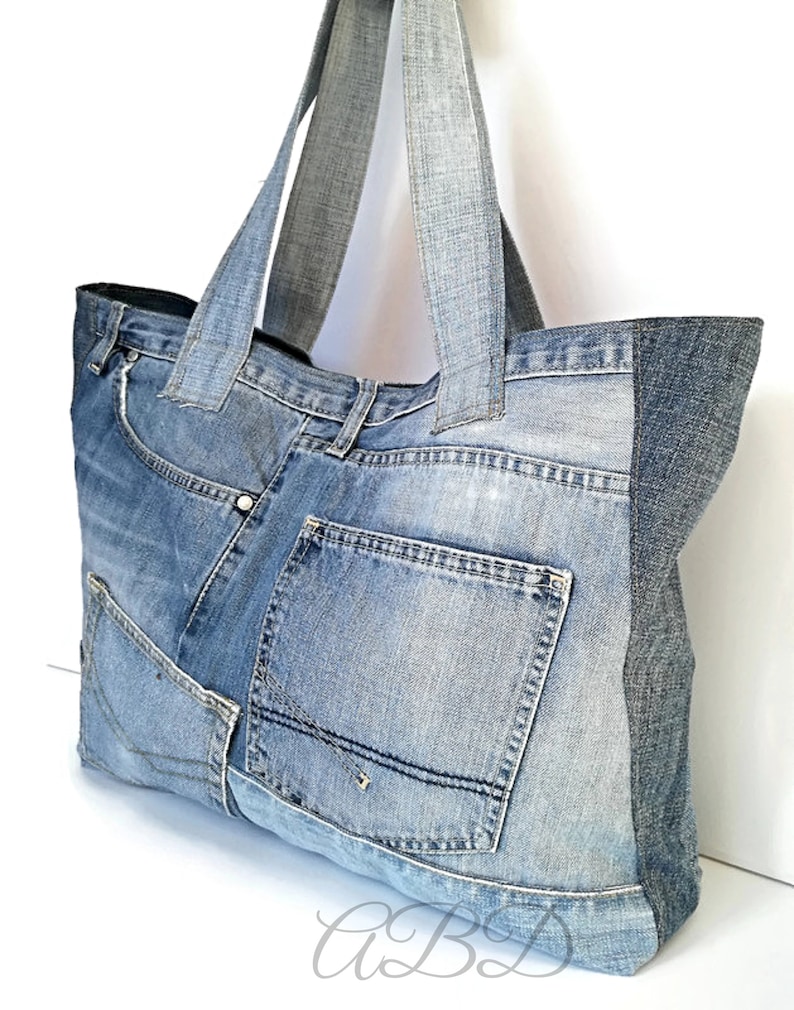 Denim Bag Recycled Large Denim Purse Jeans Handbag Denim - Etsy