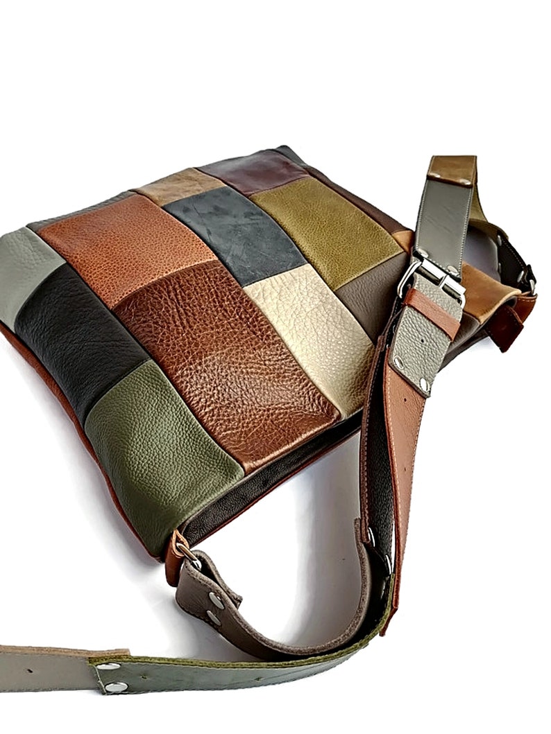 Leather Crossbody Bag in Patchwork, Everyday Casual Practical Bag for ...