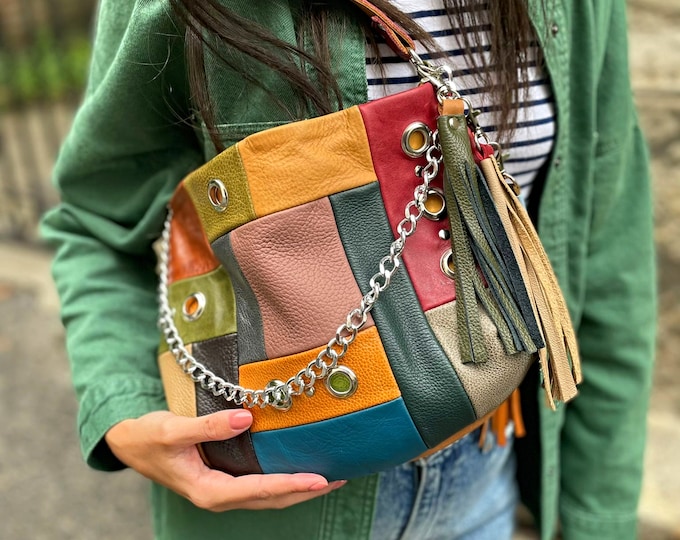 Shoulder Leather Bag Multicolored Bag Leather Colorful Women Bag ...
