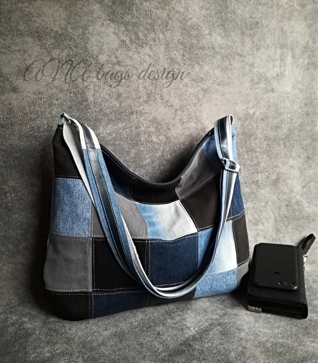Recycled Jeans Crossbody Bag. Large Denim Purse for Women, Upcycled ...