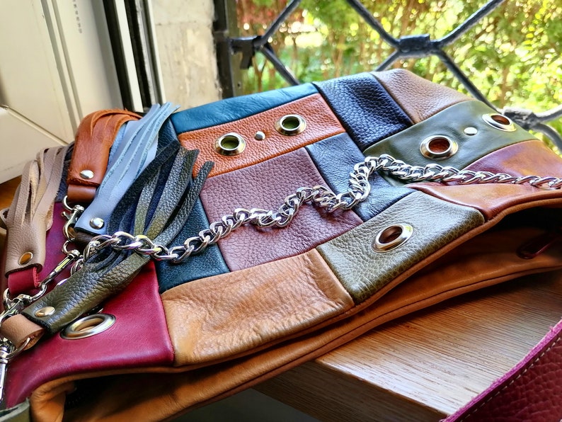 Shoulder Leather Bag Multicolored Bag Leather Colorful Women - Etsy