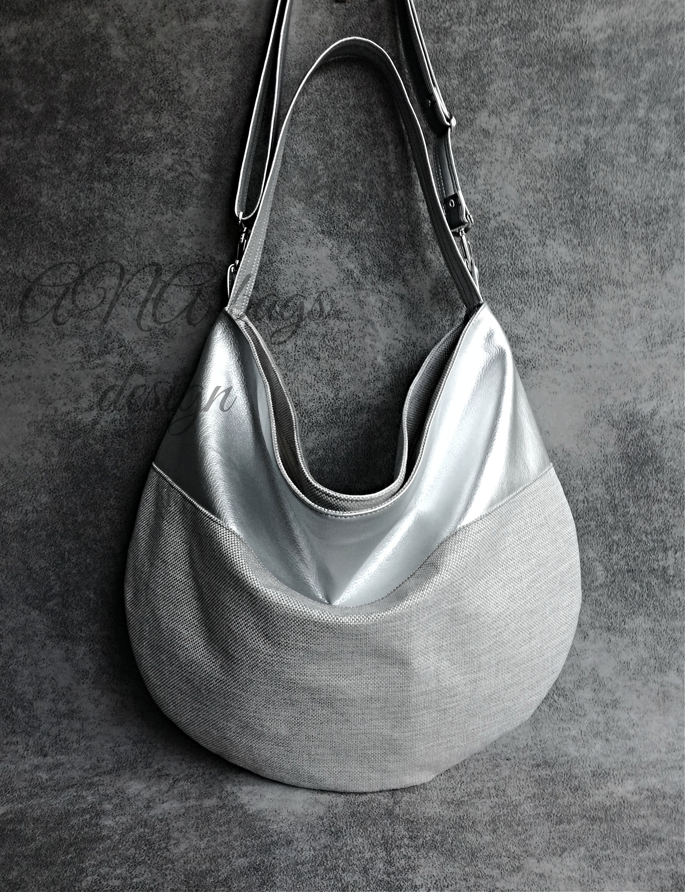 Shoulder silver bag Women bag Hobo bag Large handbag vegan | Etsy
