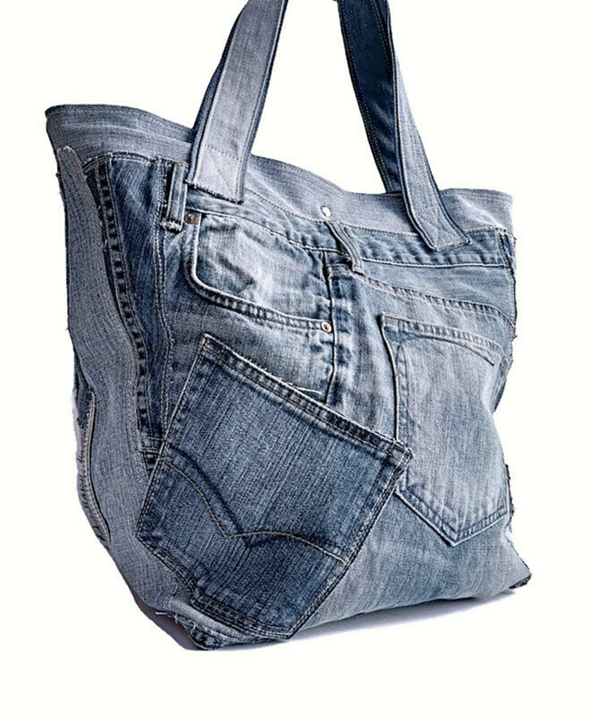 Large Denim Tote Bag: Upcycled Jeans, Handmade Shopper - Etsy