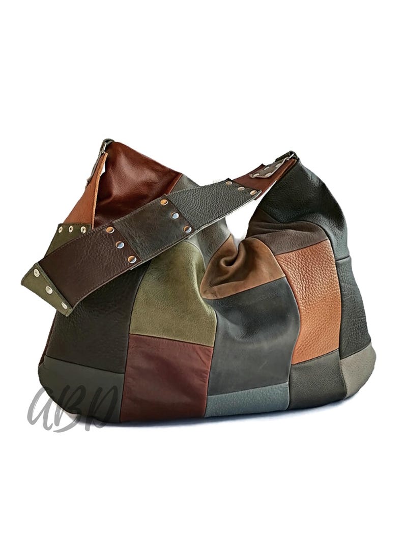 Large Patchwork Leather Hobo Bag, Soft Slouchy Shoulder Tote, Handmade ...