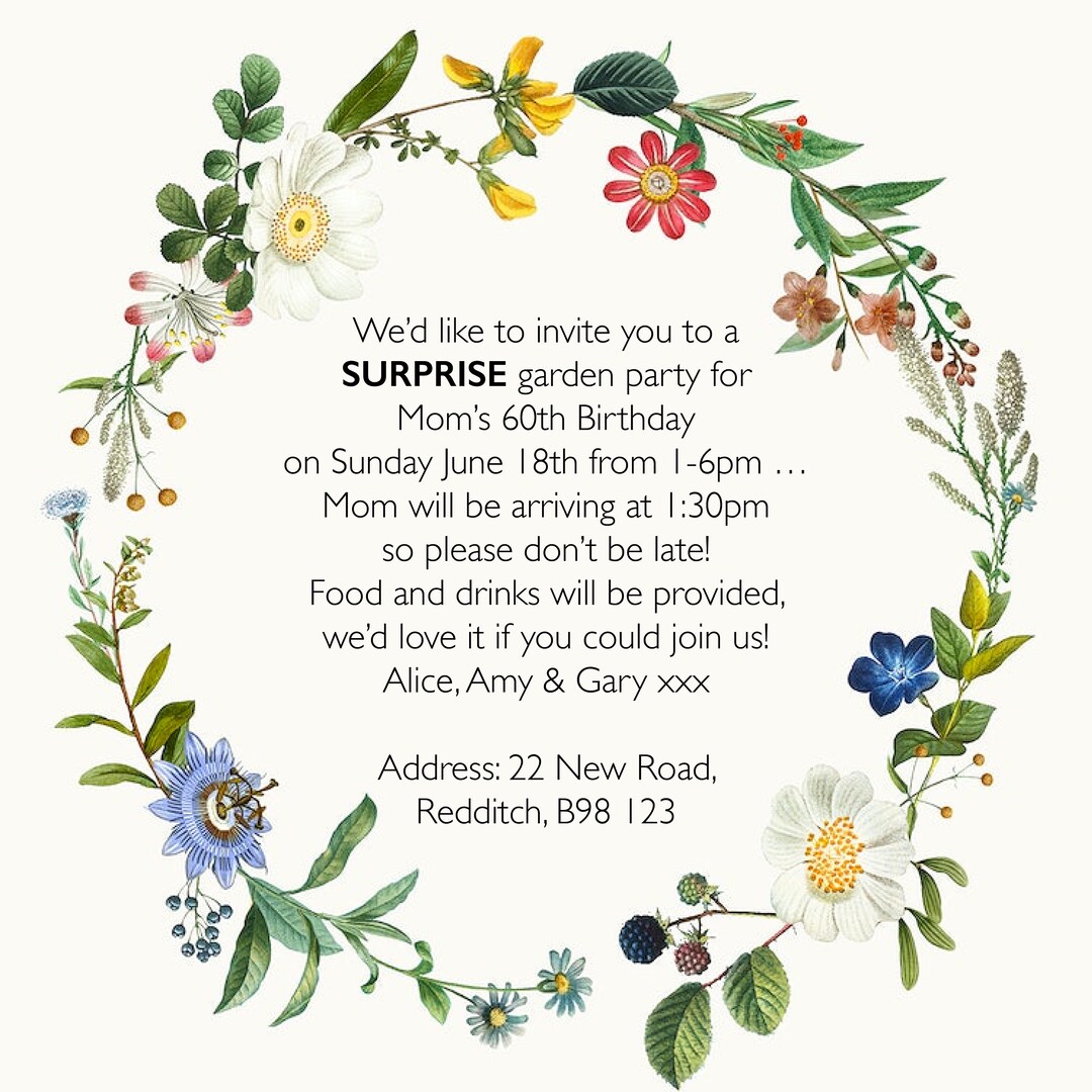 Digital Flower Birthday Party Invitation Square - Etsy