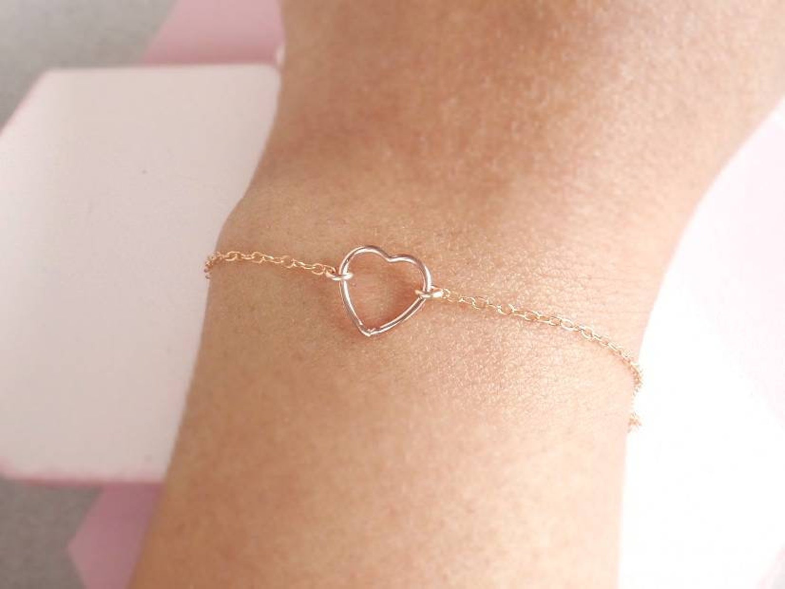 Rose Gold Bracelet Heart Bracelet Minimal Bracelet Rose - Etsy