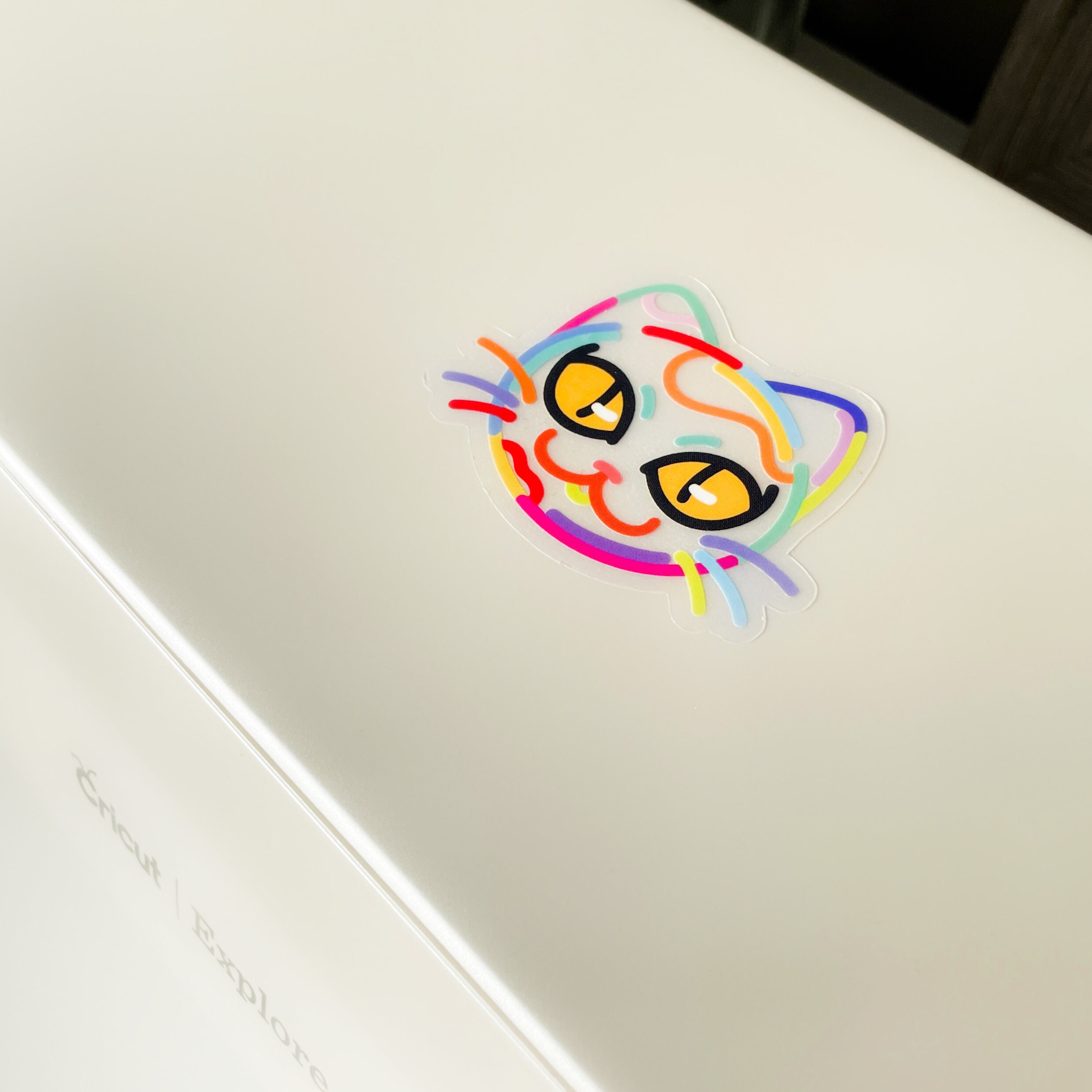 Clear Rainbow Cat Face Vinyl Sticker | Etsy