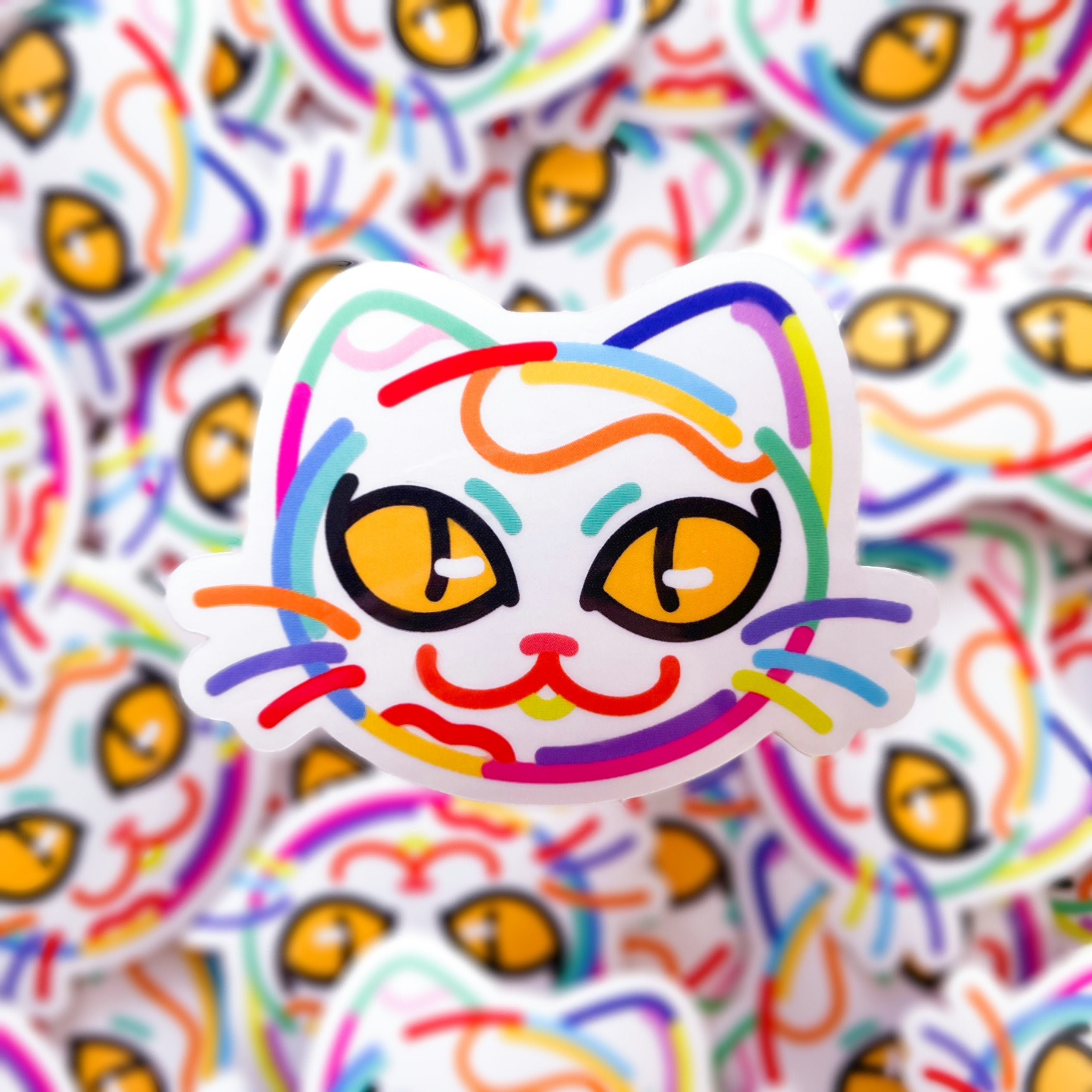 Clear Rainbow Cat Face Vinyl Sticker | Etsy