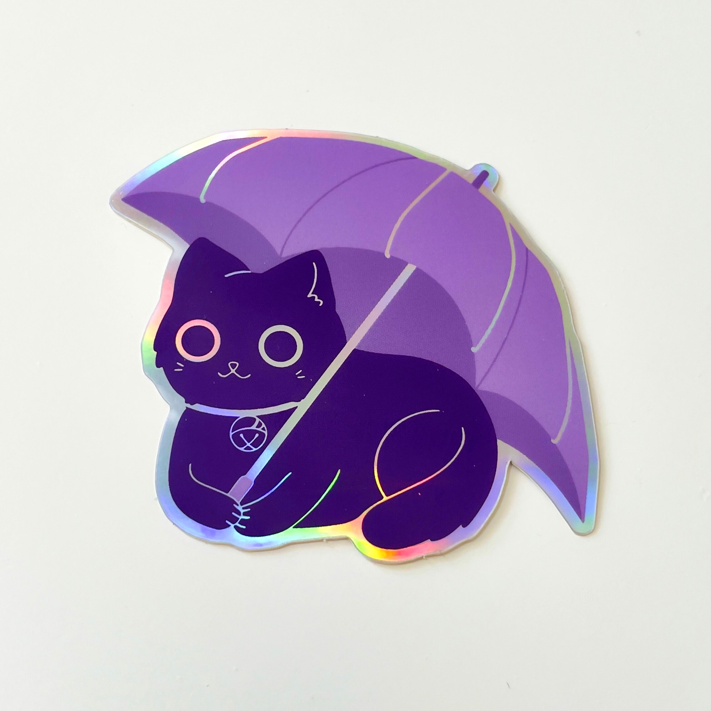 Holographic Black Cat Umbrella Vinyl Sticker | Etsy