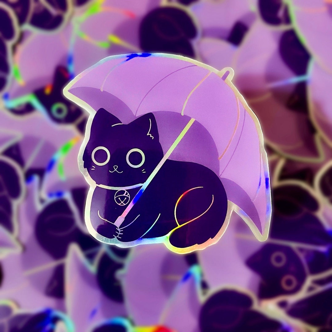 Holographic Black Cat Umbrella Vinyl Sticker - Etsy