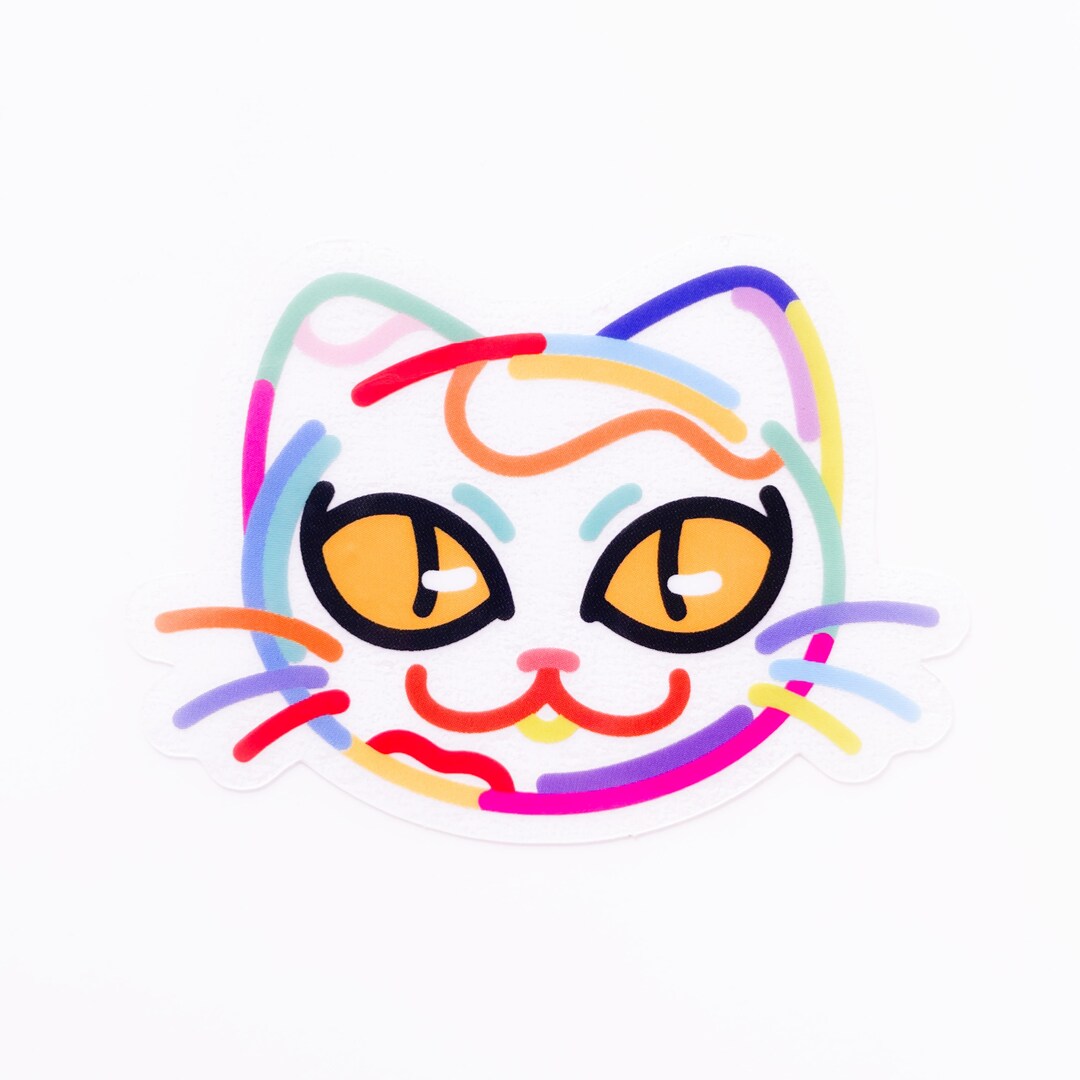 Clear Rainbow Cat Face | Vinyl Sticker - Etsy