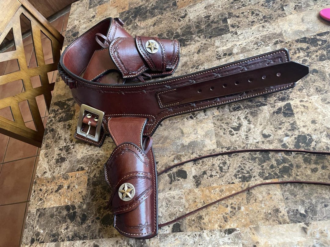 D.A.D CUSTOM LEATHER Plain Border Tooled Double Holster Combination Rig ...
