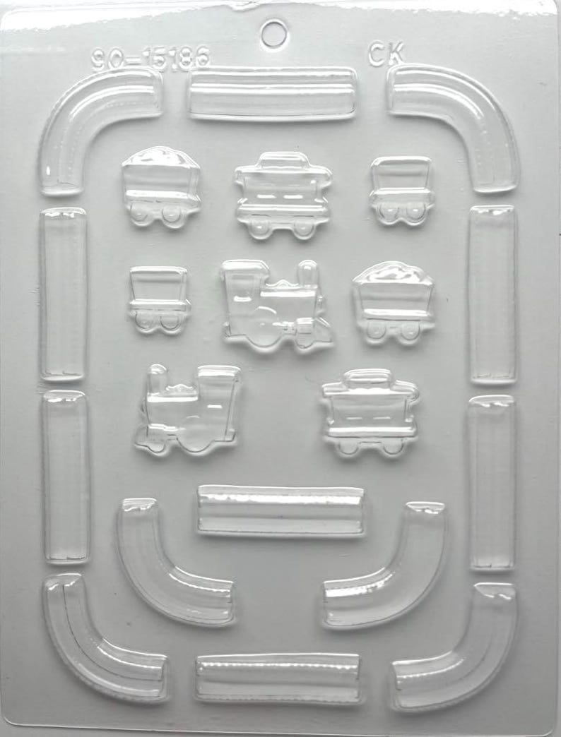 Train Engine, Railroad Cars and Railroad Tracks Chocolate Candy Mold ...