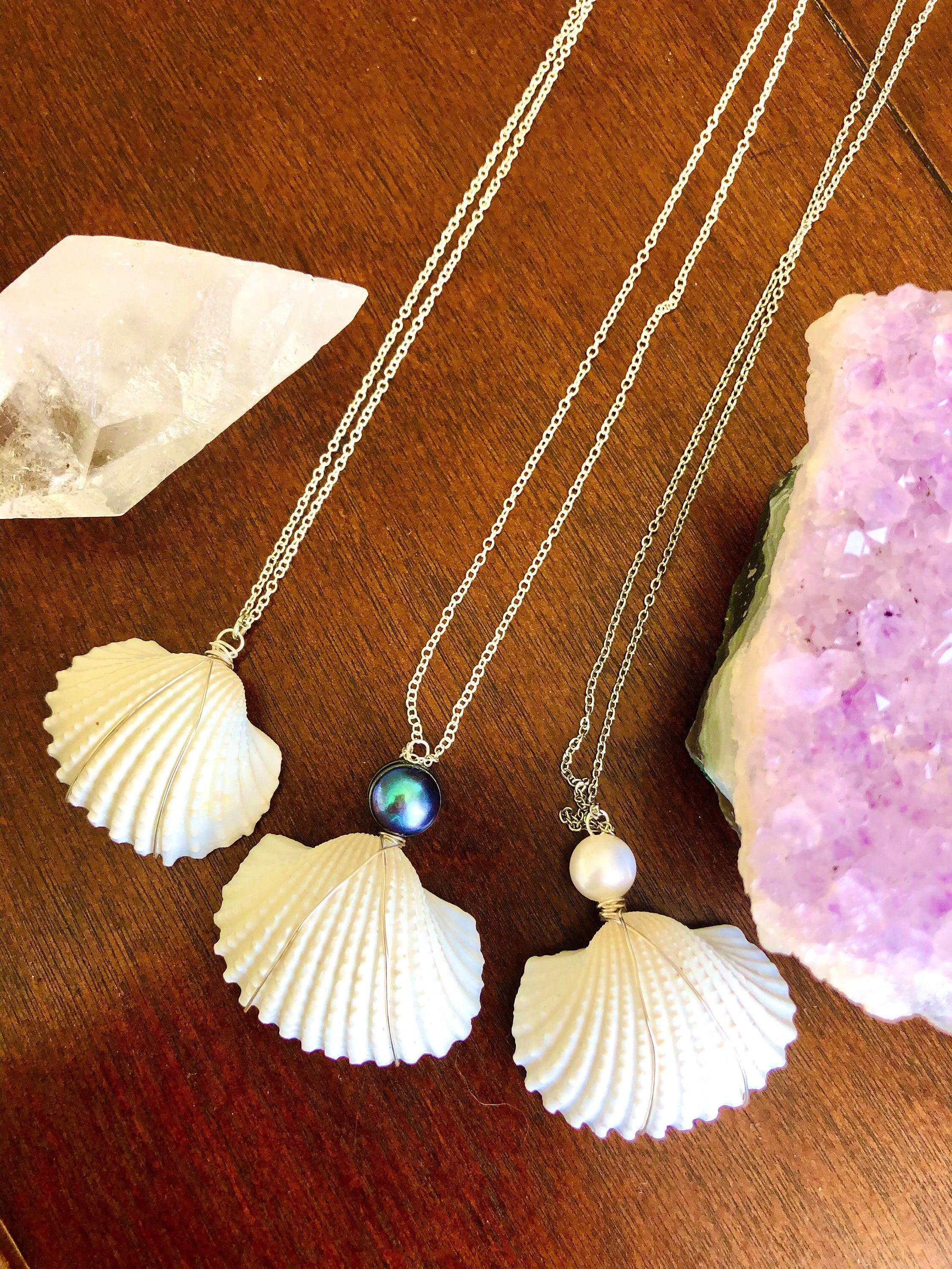 Shell Necklace Large white shell necklace bikini beach | Etsy