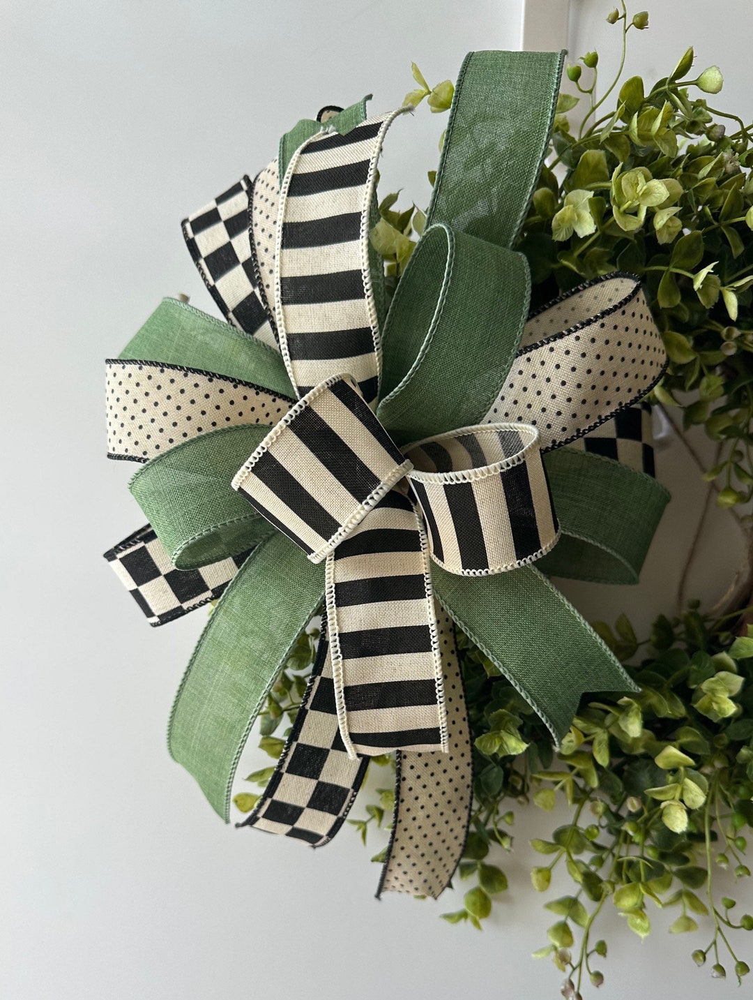 Sage Green Bow for Wreaths Black and Cream Bow Bow for - Etsy