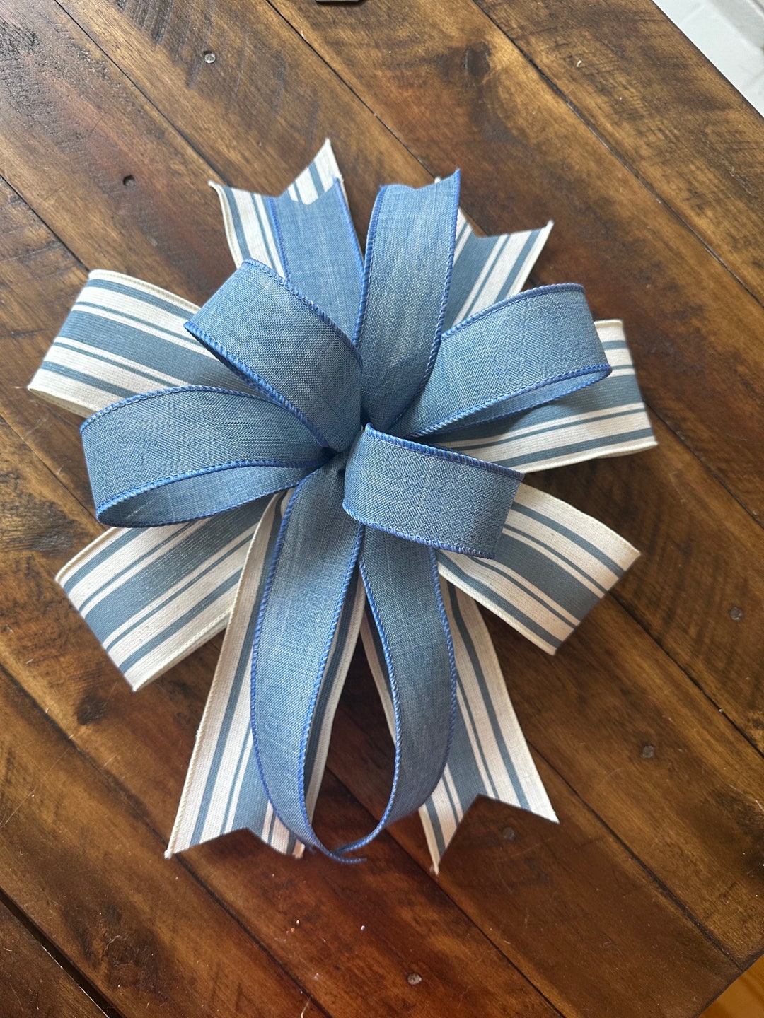Farmhouse Bow for Wreaths and Lanterns, Blue and Cream Accent Bows ...