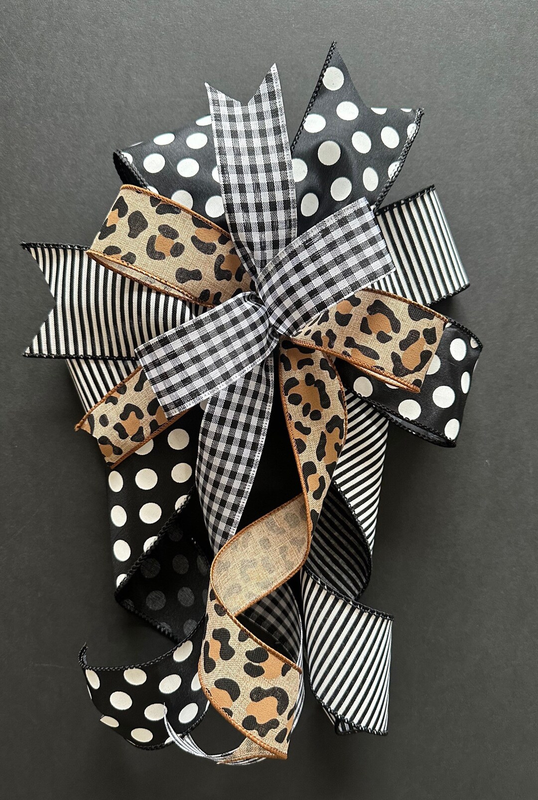 Leopard Print Bow for Wreaths, Animal Print Bow for Lanterns, Black and ...