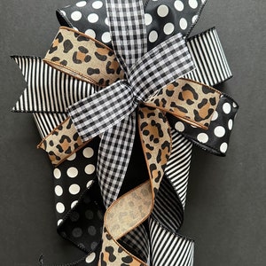 Leopard Print Bow for Wreaths, Animal Print Bow for Lanterns, Black and ...